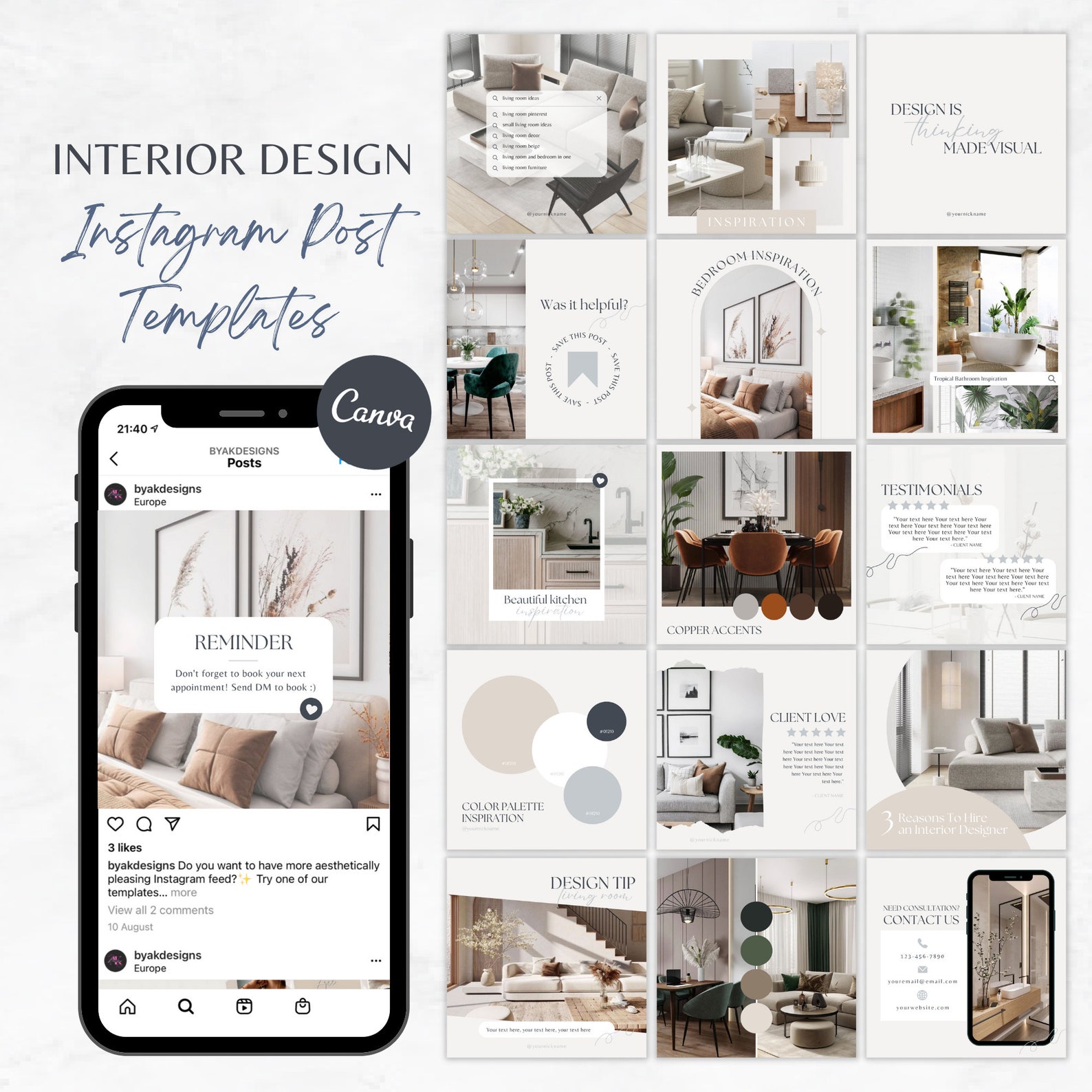 Interior Design Instagram Templates, Minimalist Interior Instagram Post ...
