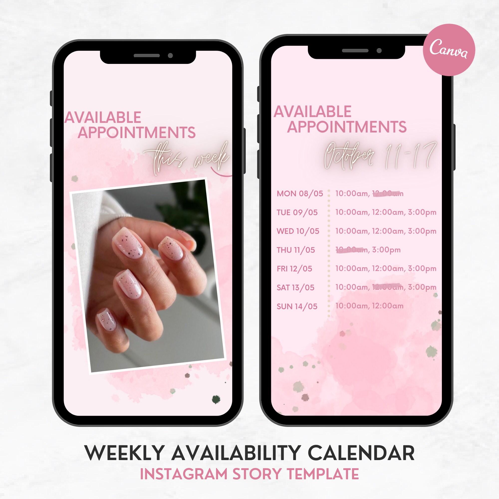 Weekly Availability Template, Available Appointments Calendar IG, Light ...