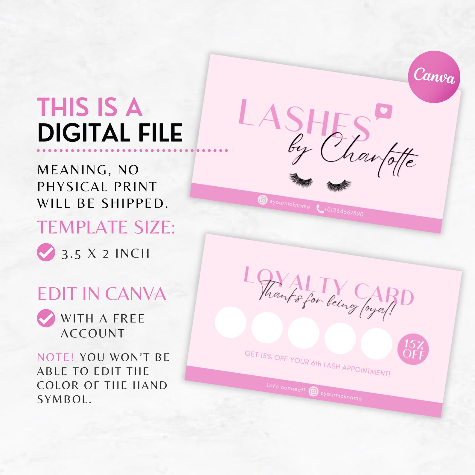 Lash Tech Loyalty Card Template, Pink Client Loyalty Card Lash, Rewards ...