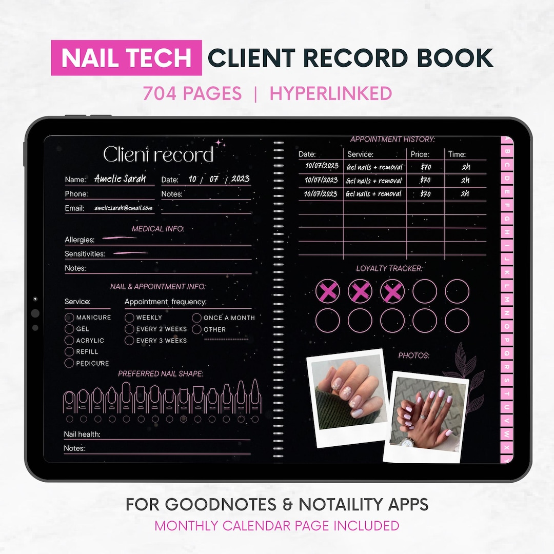Nail Tech Client Record Book: Black & Pink Digital Planner (goodnotes ...