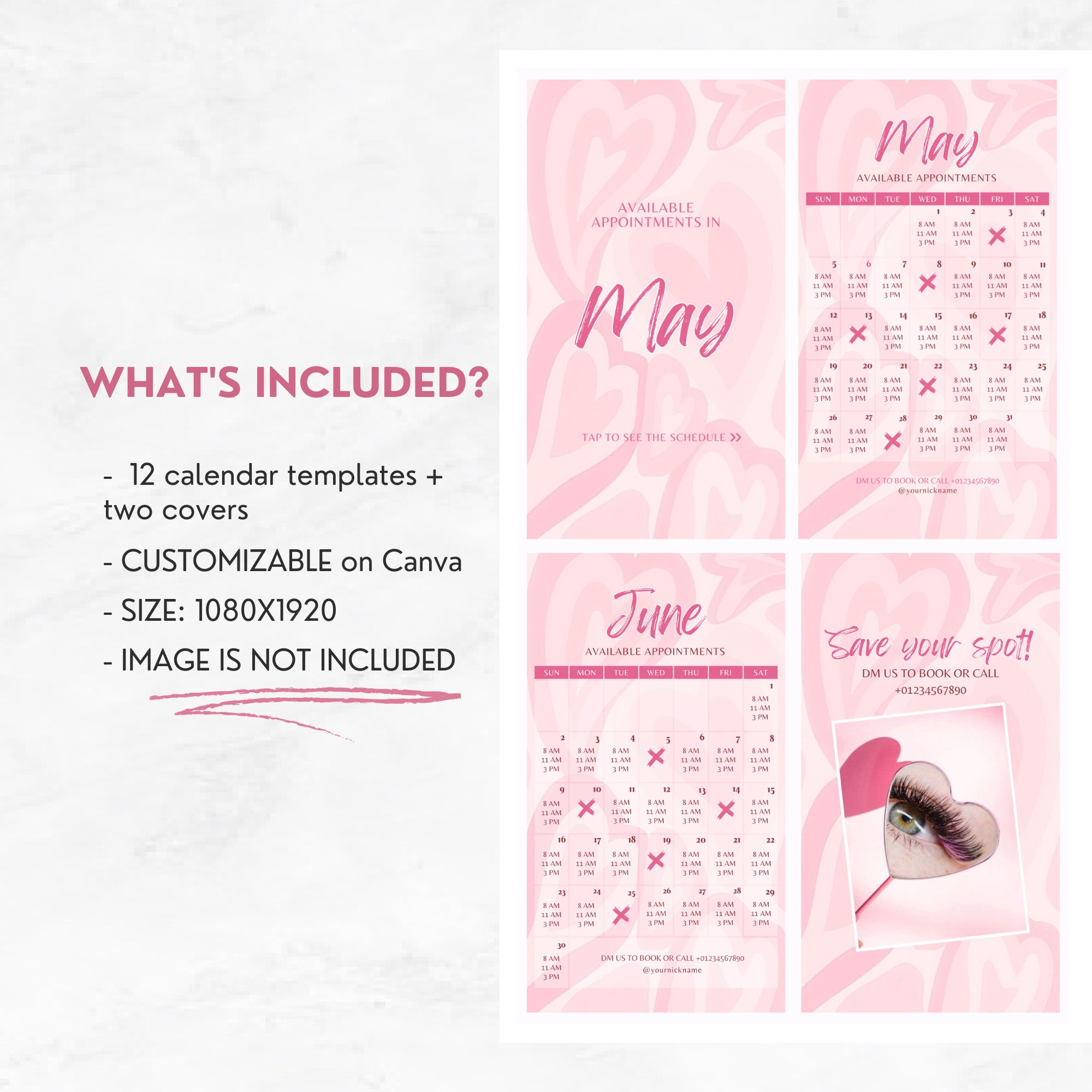 Lash Tech Calendar, Digital Lash Tech Booking, Monthly Availability ...