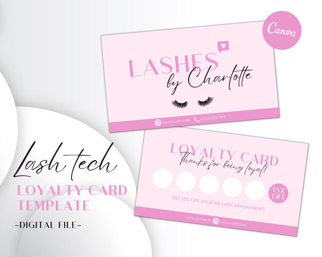 Lash Tech Loyalty Card Template Pink Client Loyalty Card - Etsy