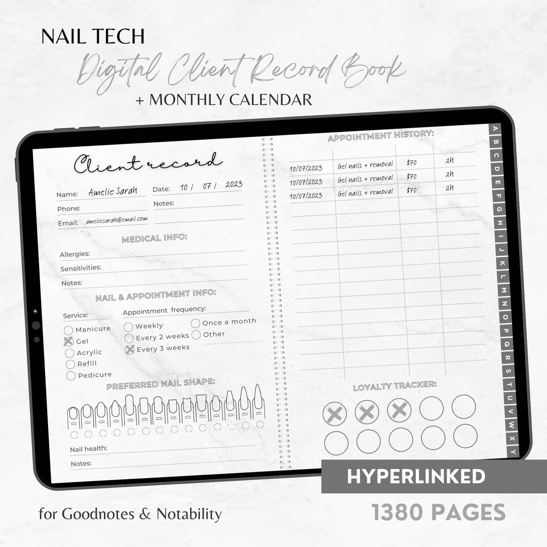 Digital Client Record Book, Nail Tech Client Records, Goodnotes Nail ...