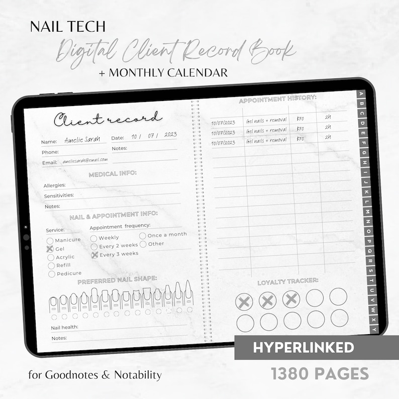 Digital Client Record Book, Nail Tech Client Records, Goodnotes Nail ...