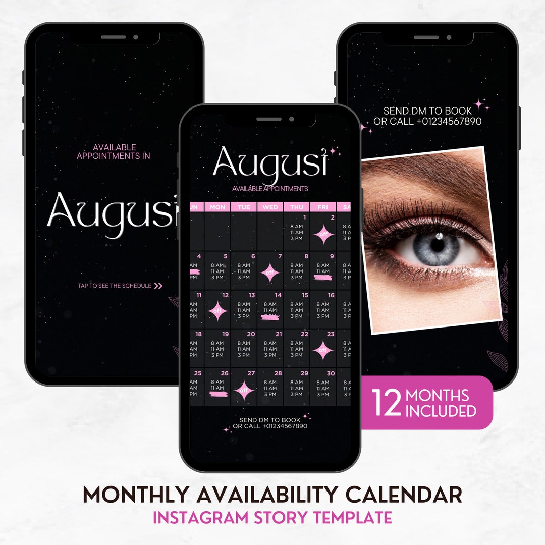 Nail Tech & Lash Appointment Calendar, Instagram Story Calendar ...