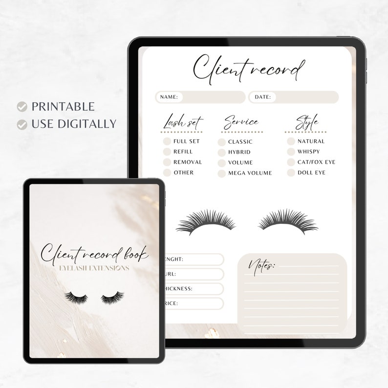 Client Record Form Printable, Lash Tech Client Records, Client Intake ...