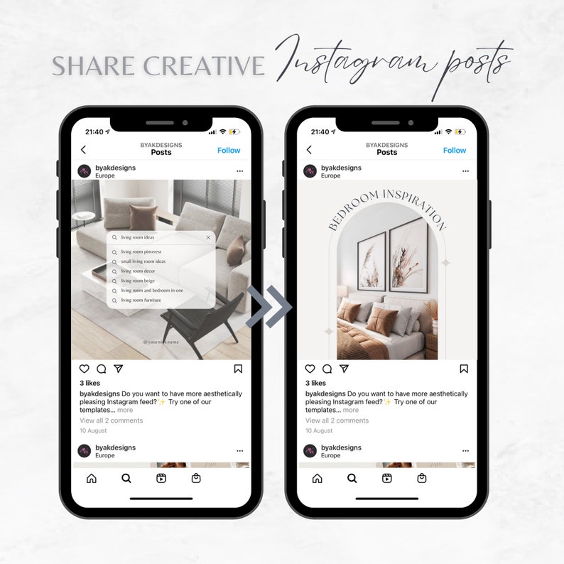 Interior Design Instagram Bundle Instagram Templates for - Etsy