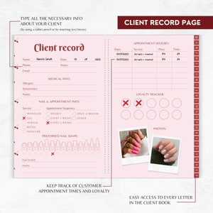 Nail Tech Client Record Book, Cherry Pink Digital Client Book, Nail ...