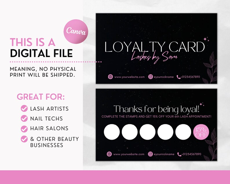 Loyalty Cards Nails Template, Black Sparkle Client Loyalty Card Lash ...