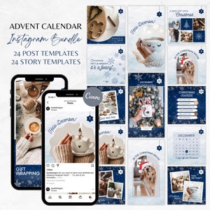 Christmas Instagram Templates Bundle, Instagram Advent Calendar Blue ...