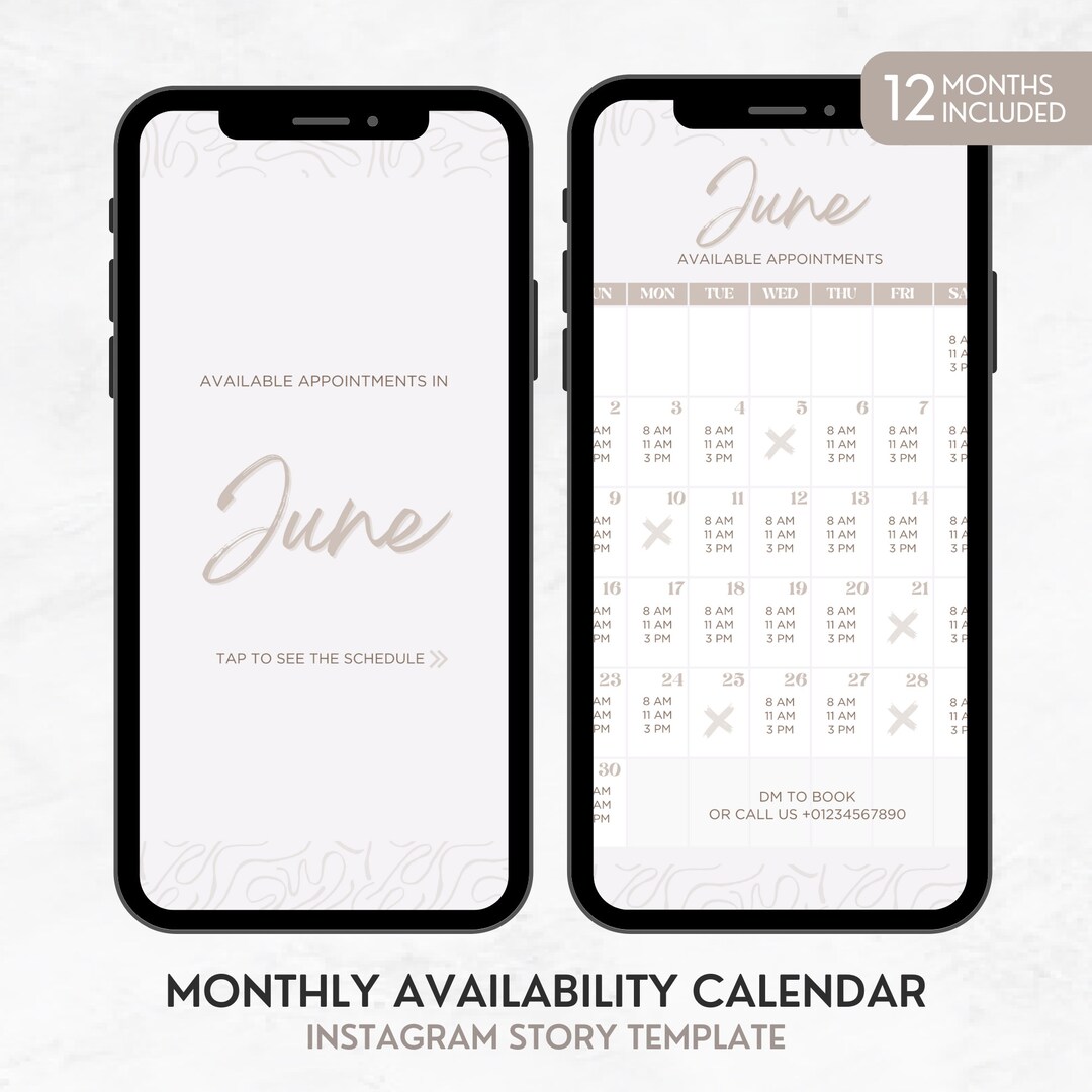 Monthly Availability Calendar Instagram, Instagram Story Calendar ...