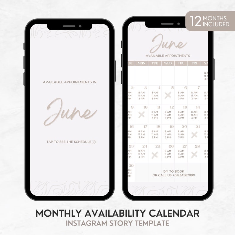 Monthly Availability Calendar Instagram, Instagram Story Calendar ...