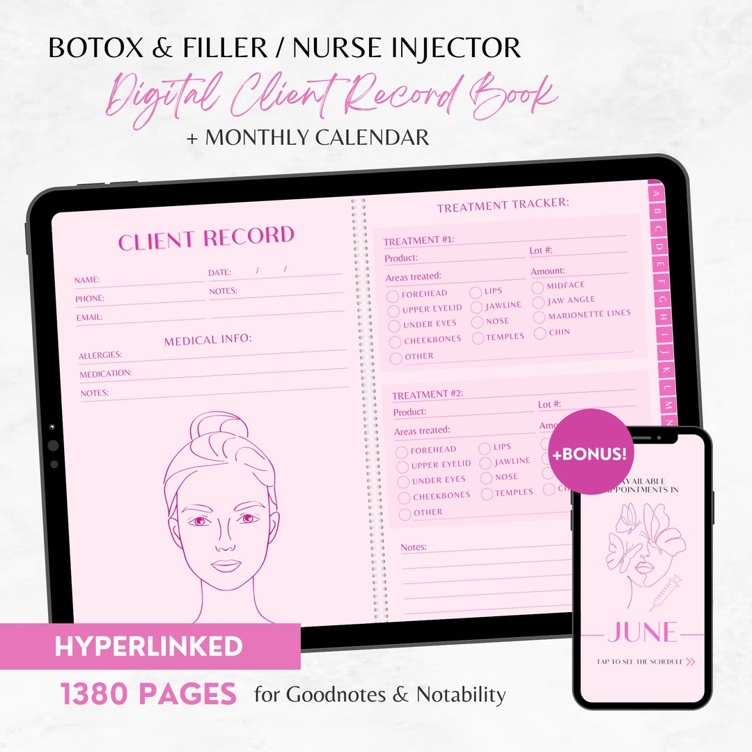 Botox and Filler Record Book, Nurse Injector Client Record Book Pink ...