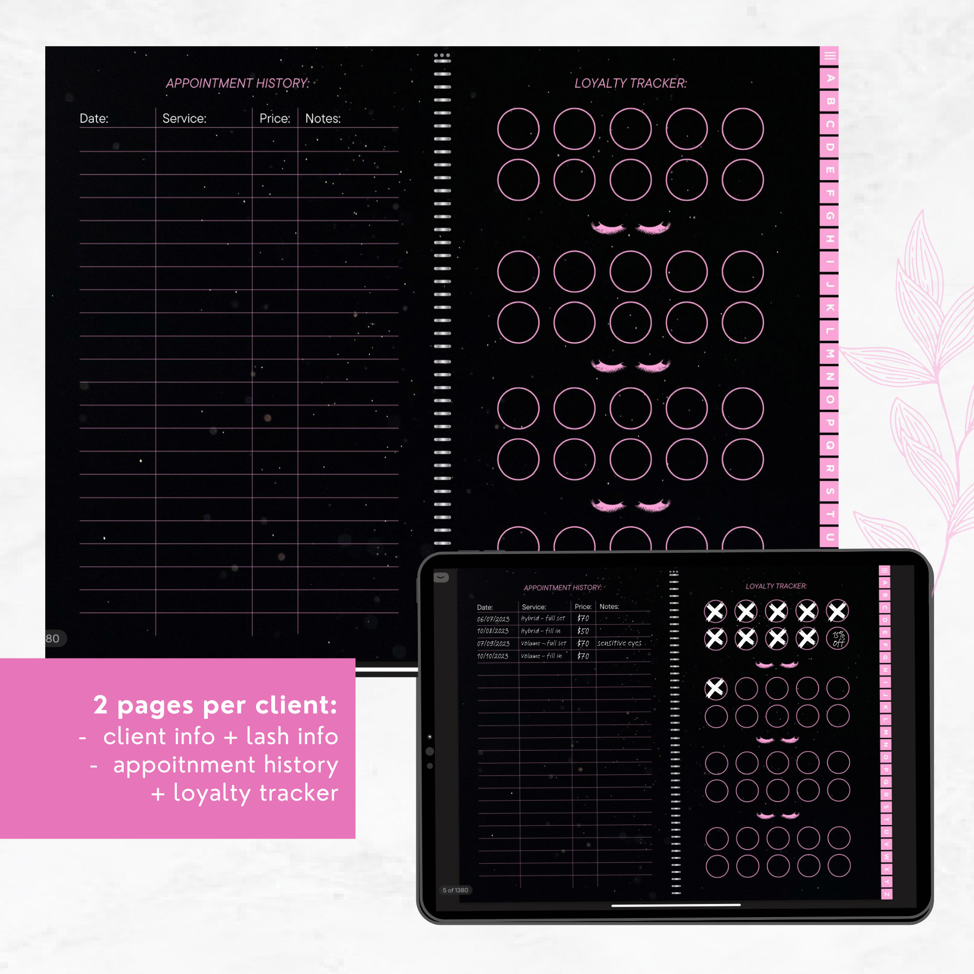 Digital Client Record Book, Lash Tech Client Records, Goodnotes Lash ...