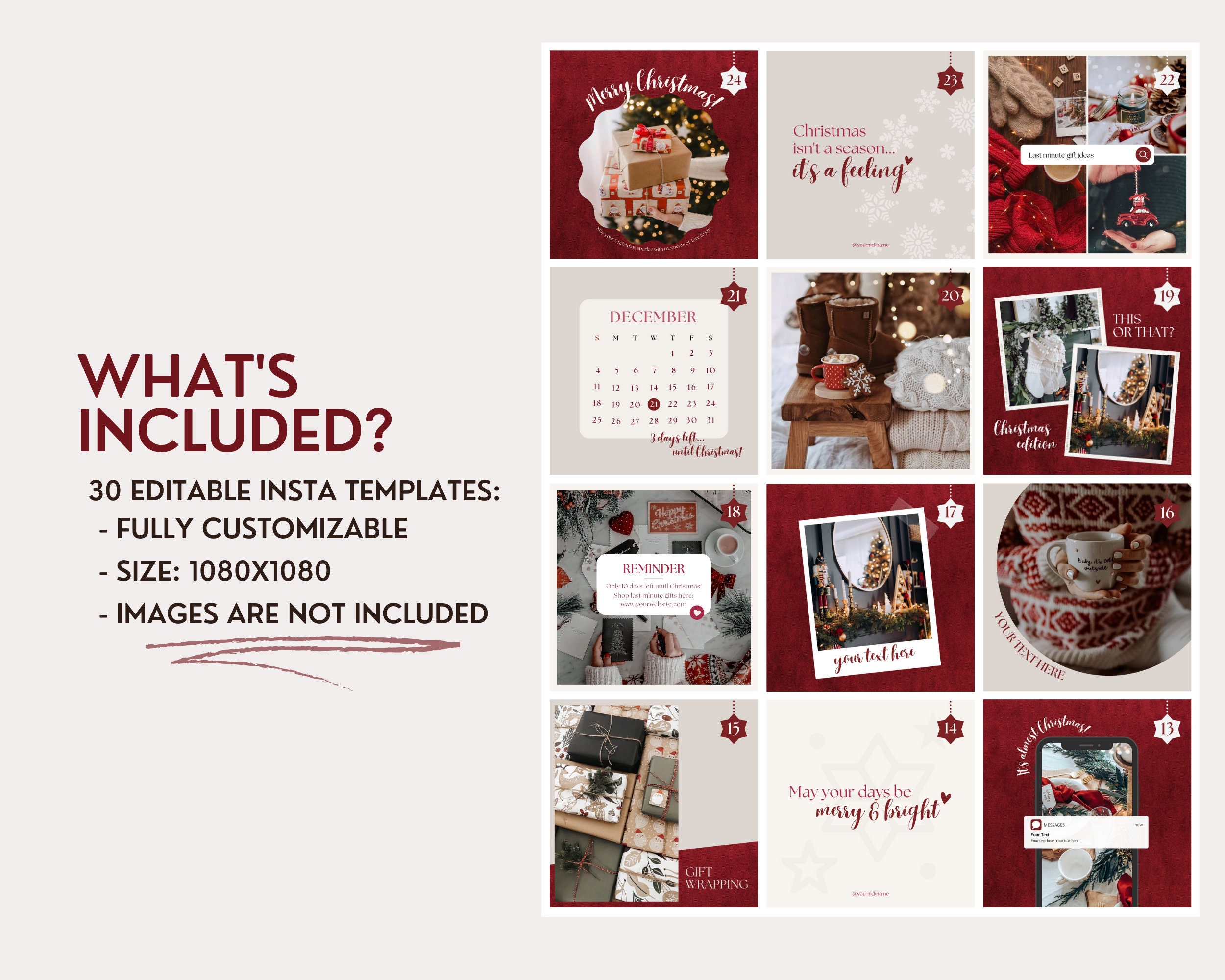 Christmas Instagram Post Templates, Advent Calendar Instagram Feed ...