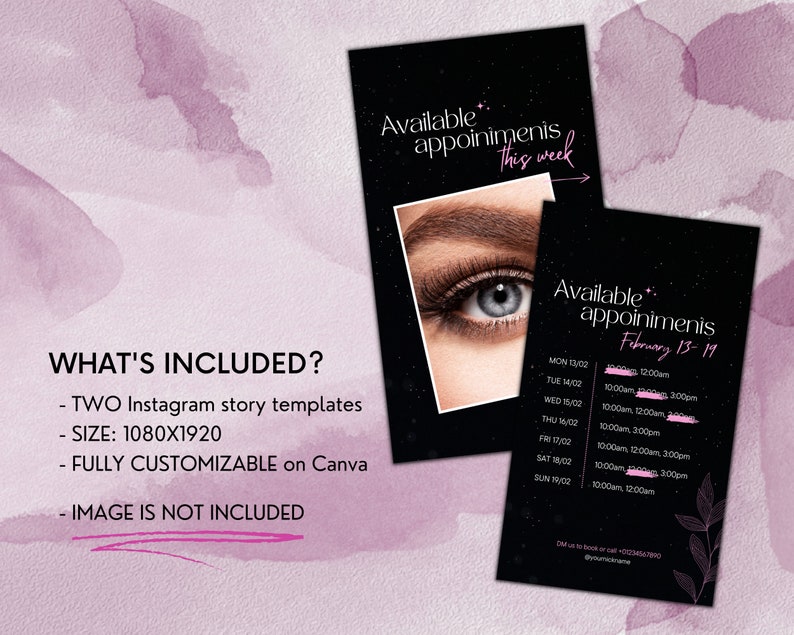 Weekly Availability Calendar Instagram Story Black Pink - Etsy