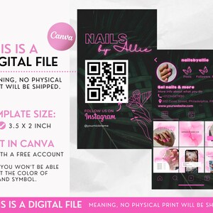 Nail Tech Instagram Business Card Tropical Pink QR Code Card - Etsy