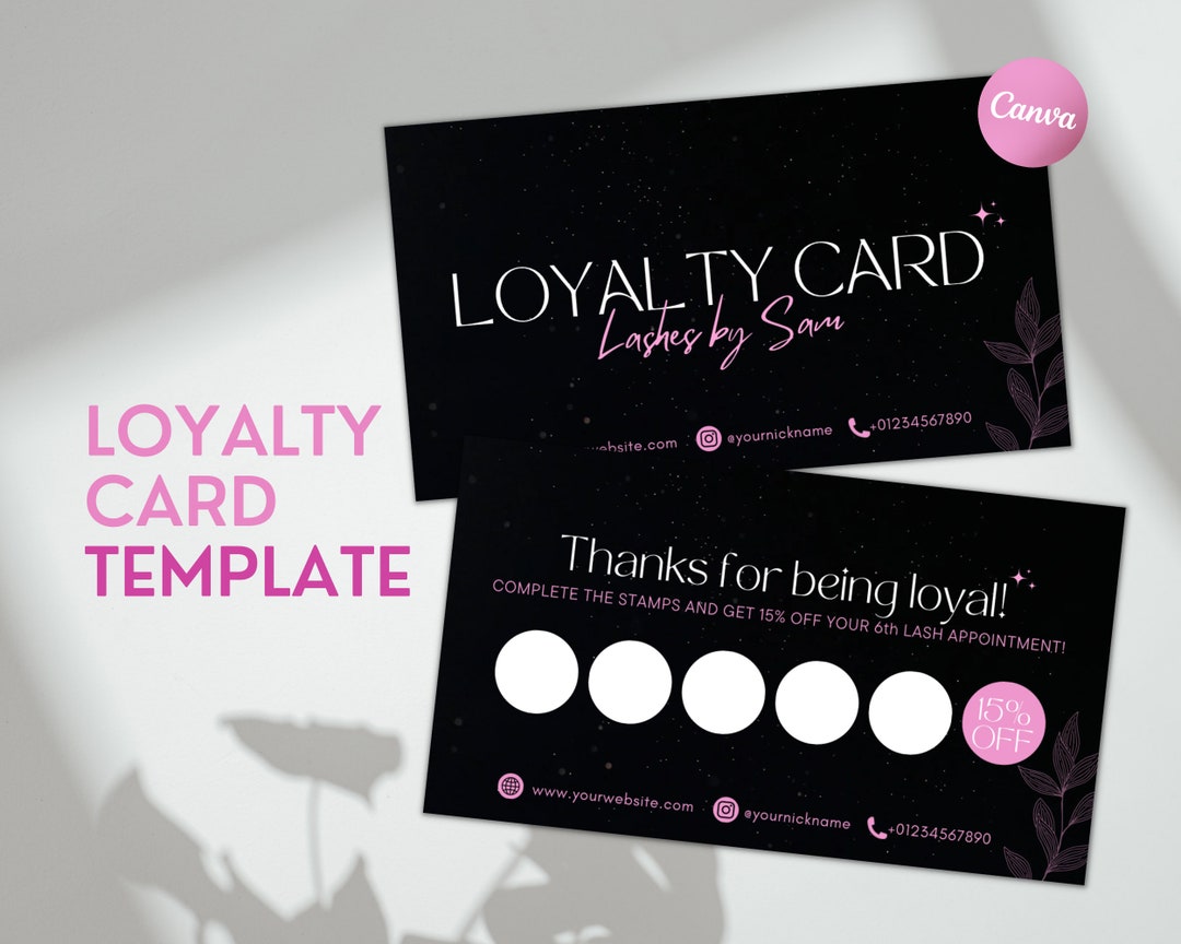 Loyalty Cards Nails Template, Black Sparkle Client Loyalty Card Lash ...