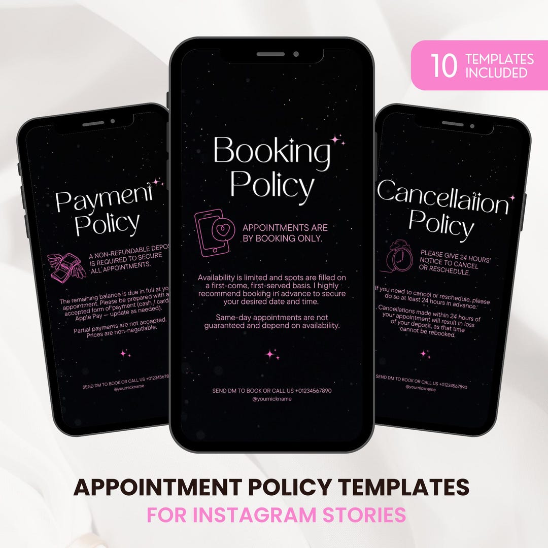 Instagram Story Booking Policy Templates, Black Pink Policies Template ...