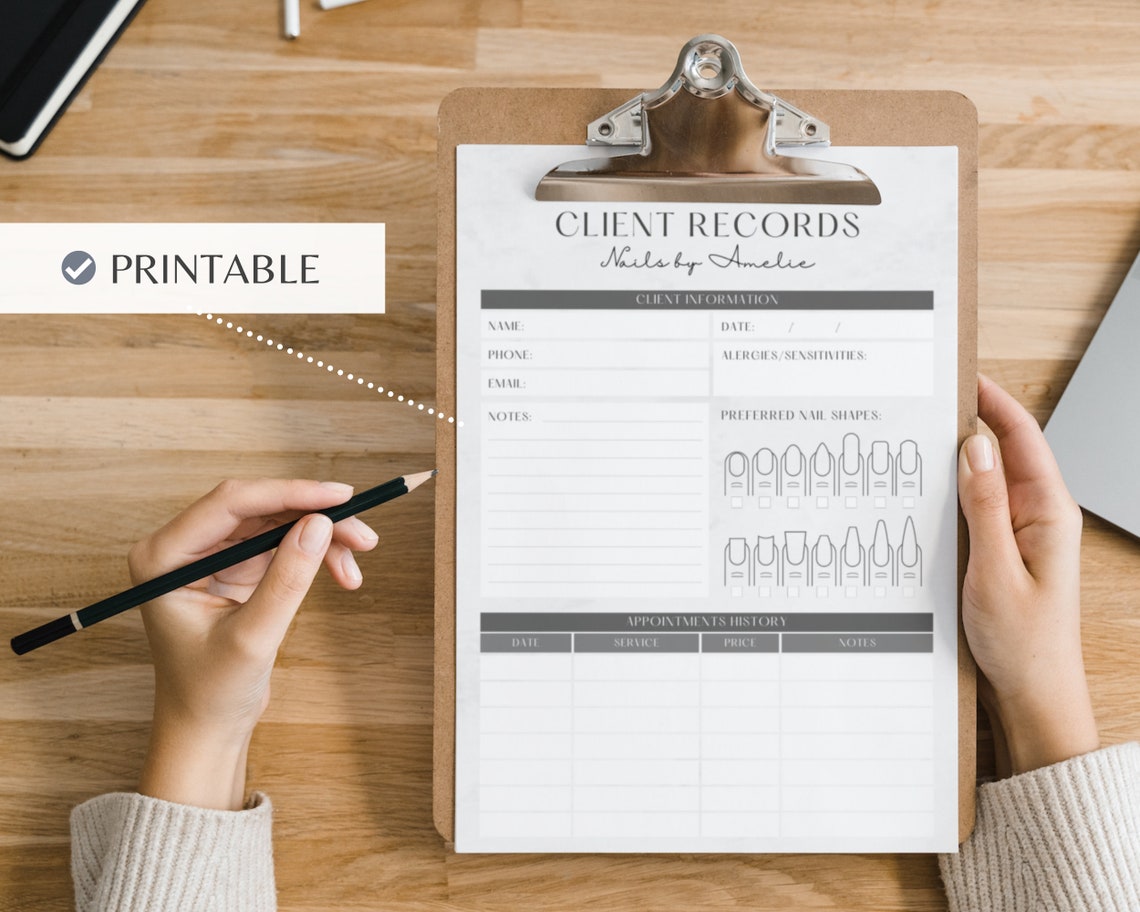 Client Record Form Printable, Nail Tech Client Records, Client Intake ...