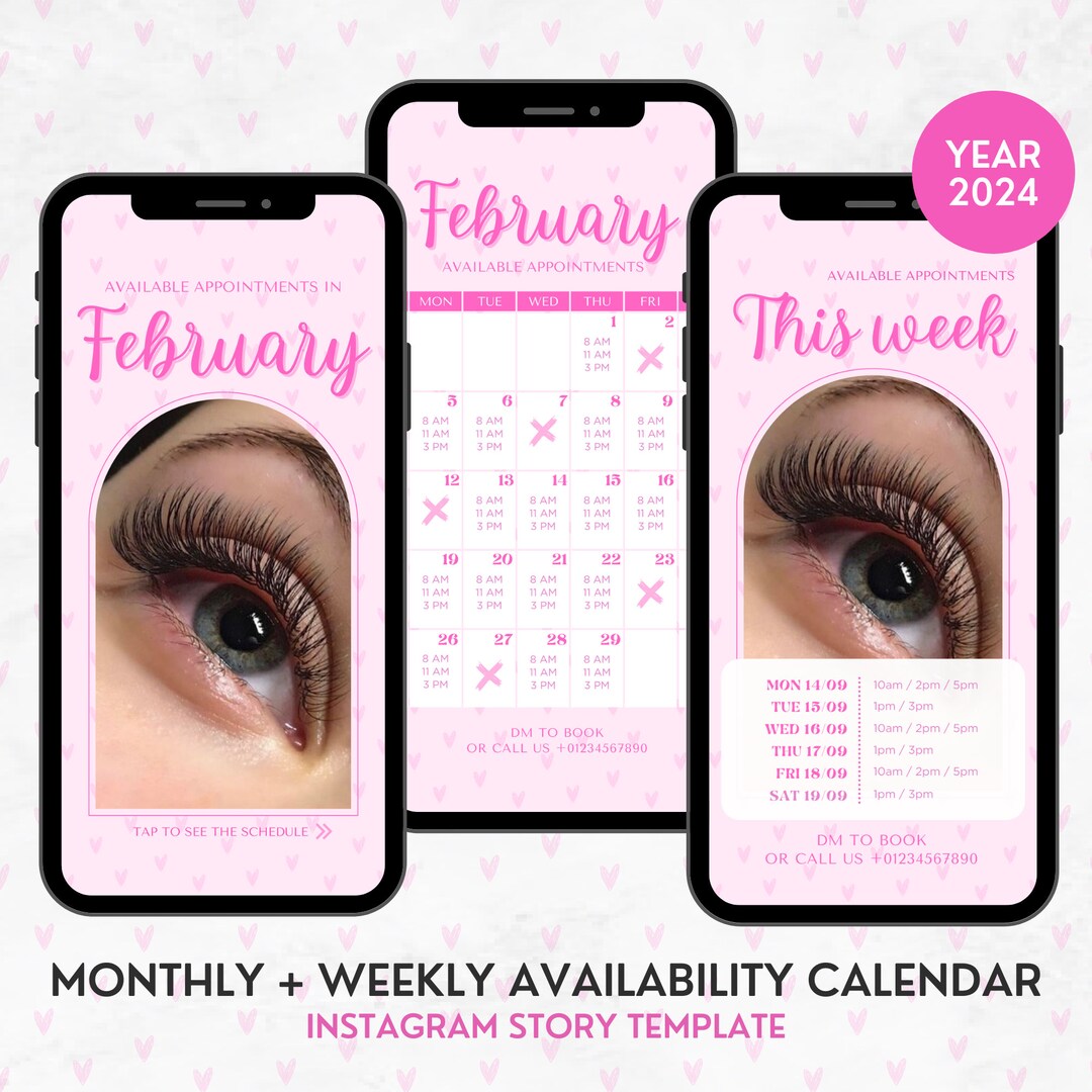 Instagram Story Availability Calendar, Pink Hearts Calendar Bundle ...