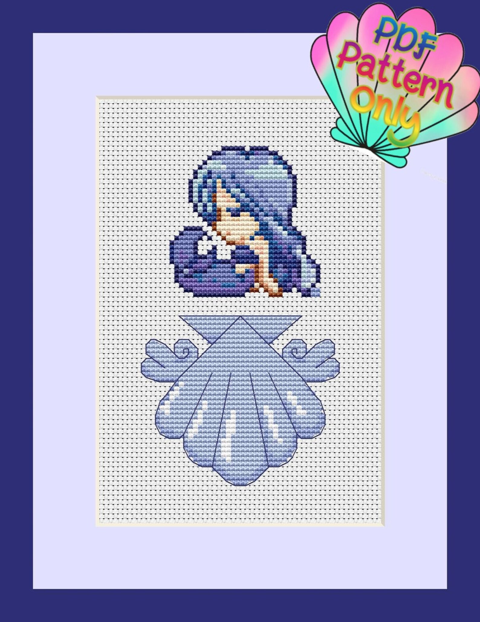 Violet Mermaid - PDF Cross Stitch Pattern, Anime Cross Stitch Pattern ...