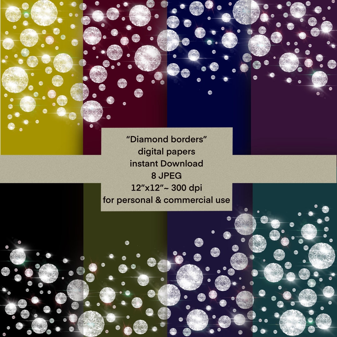 Diamond Borders Digital Paper Pack 8 Printable Scrapbooking Papers ...