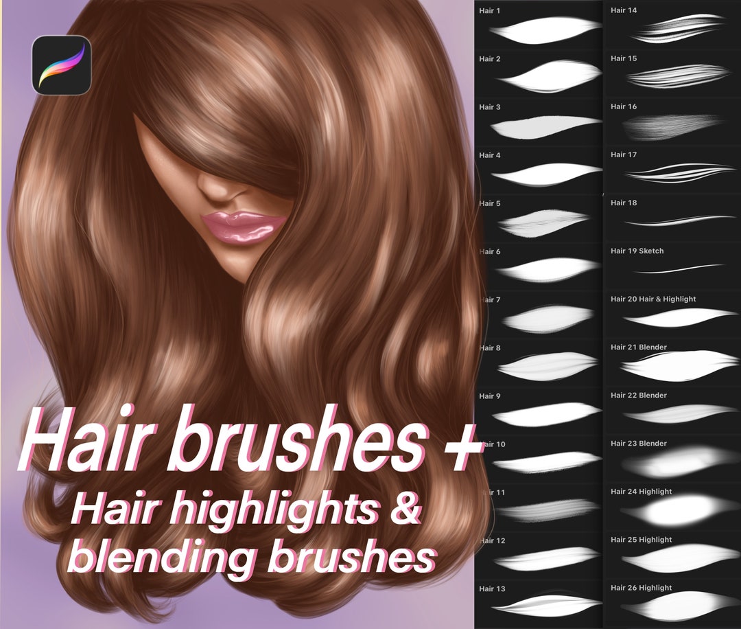 Procreate Hair Brushes, Hair Blending & Highlights Brushes, Hair Brush ...
