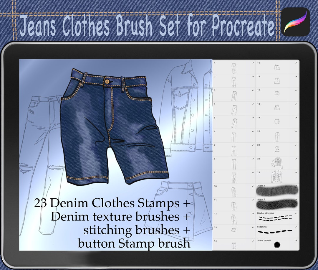 Procreate Brushes Denim Fabric Texture & Jeans Clothes Procreate Stamp ...