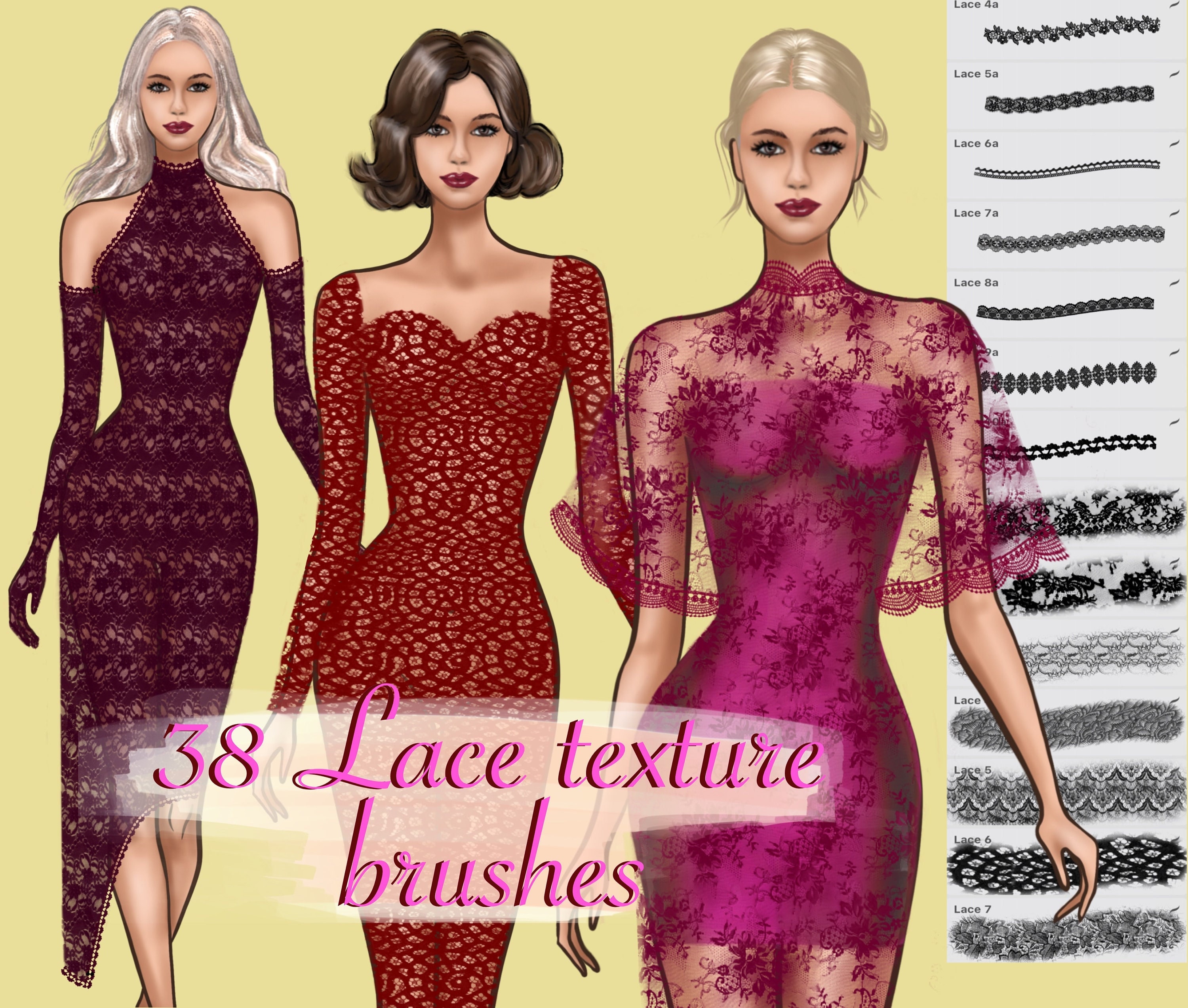 38 Lace Texture Seamless Procreate Brushes Brush Set for - Etsy