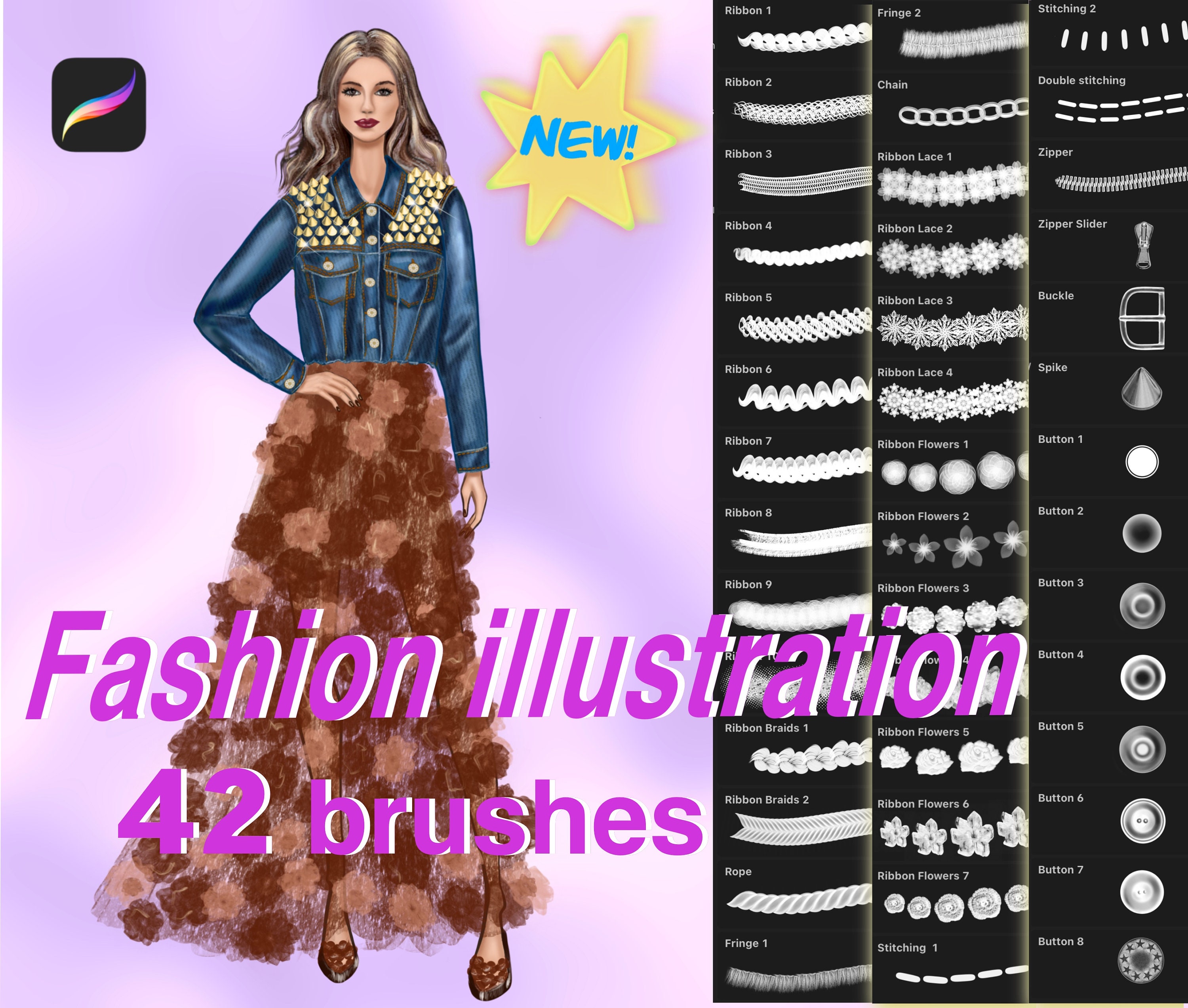 42 Fashion Illustration Procreate Brushes Stamps and Brushes - Etsy