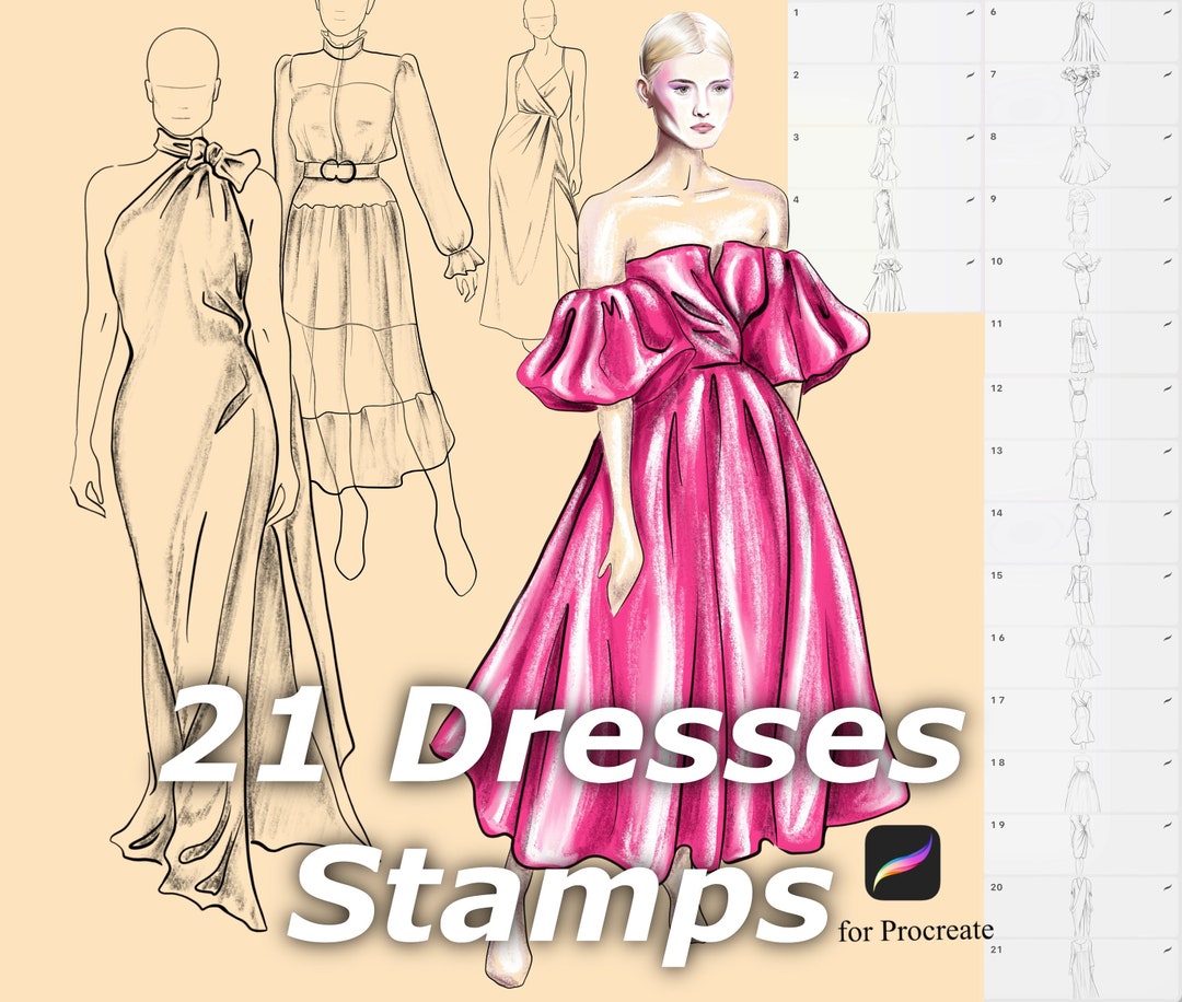 Procreate Dresses Stamp Brushes, Clothes Fashion Design Stamps. Stamp ...