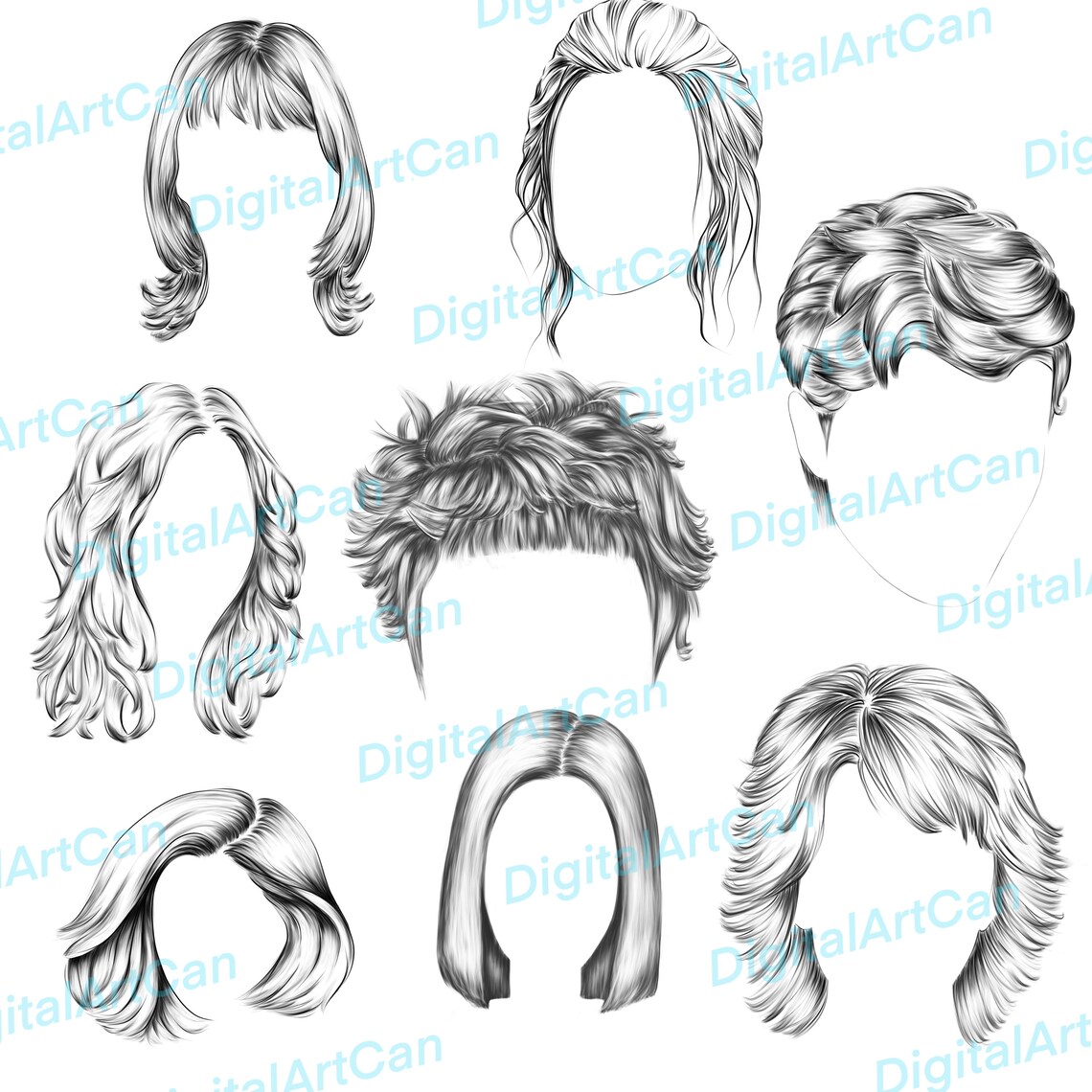 Procreate Hair Brush, Hairstyles Stamp Brushes, Procreate Hair Stamps ...