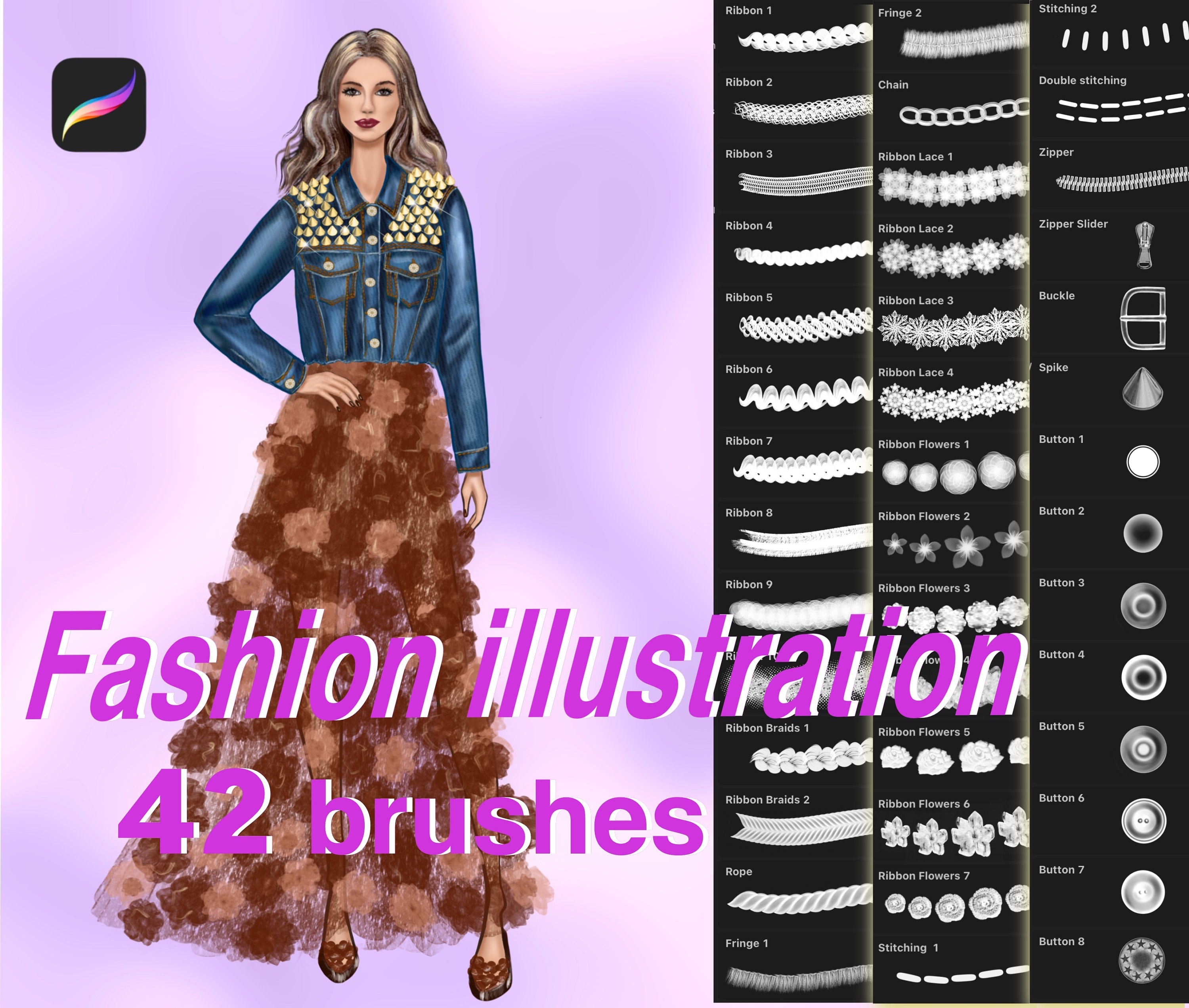 42 Fashion Illustration Procreate Brushes, Stamps and Brushes for ...