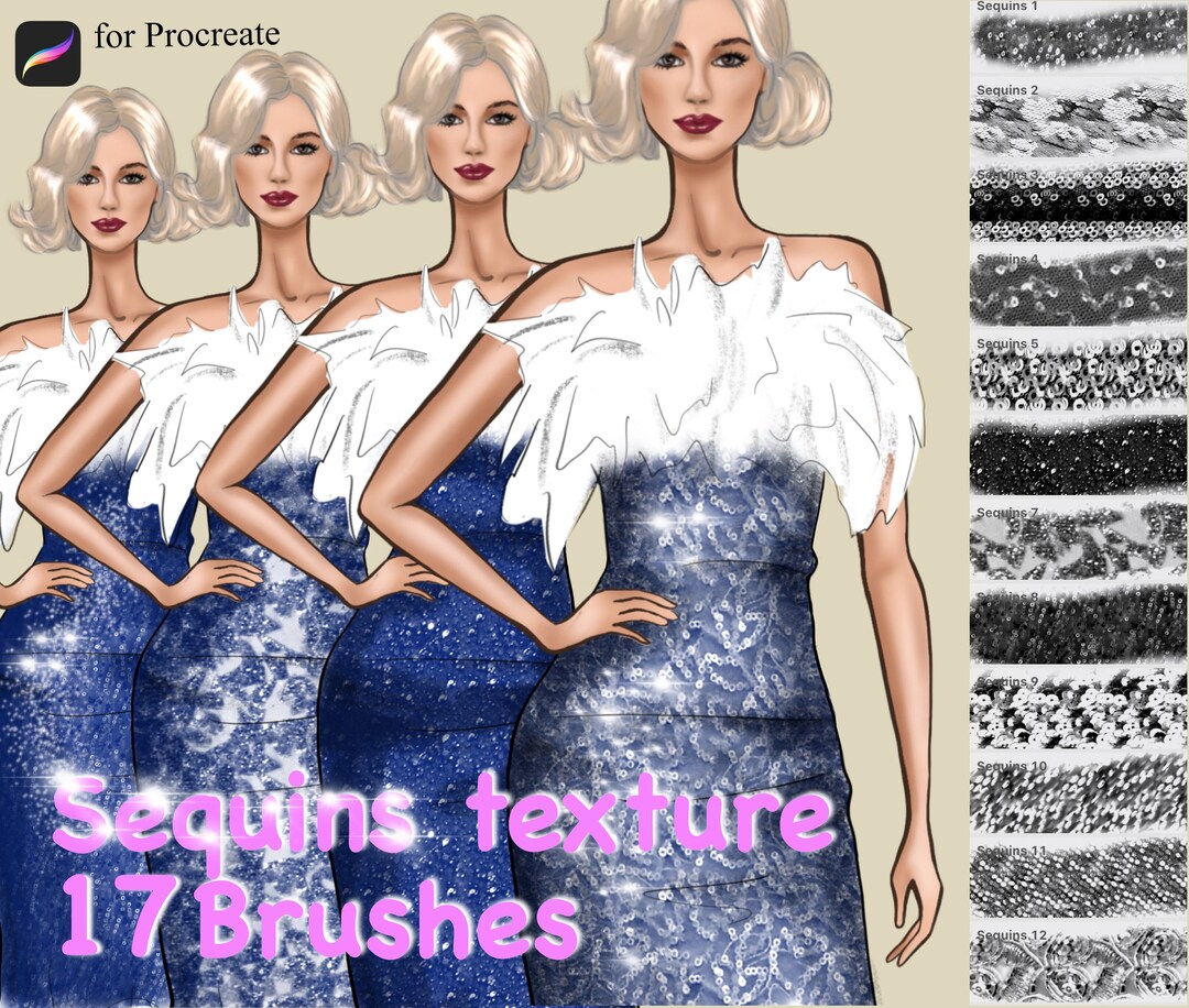 17 Sequins Texture Seamless Procreate Brushes, Brush Set for Clothes Painting and Digital Design ...