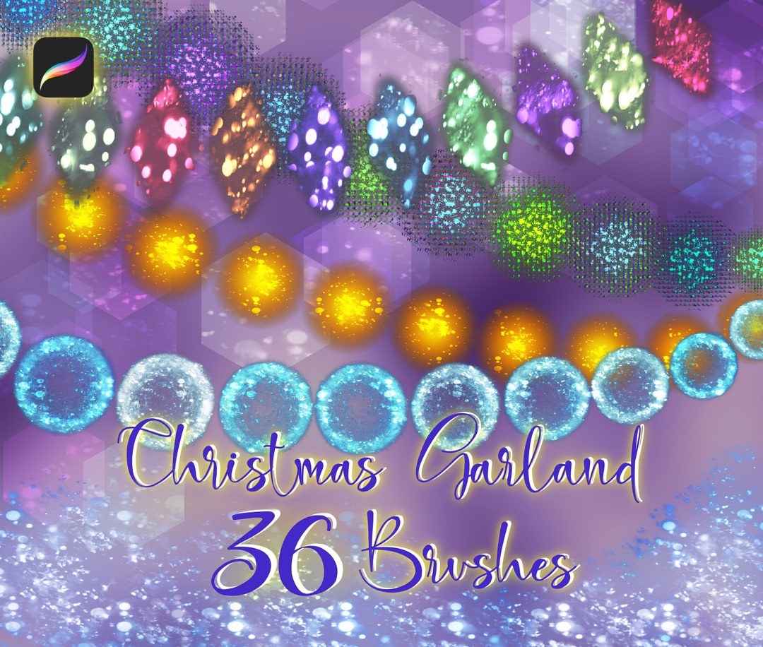 Christmas Neon Lights Garlands Procreate Brushes New Years Festive ...