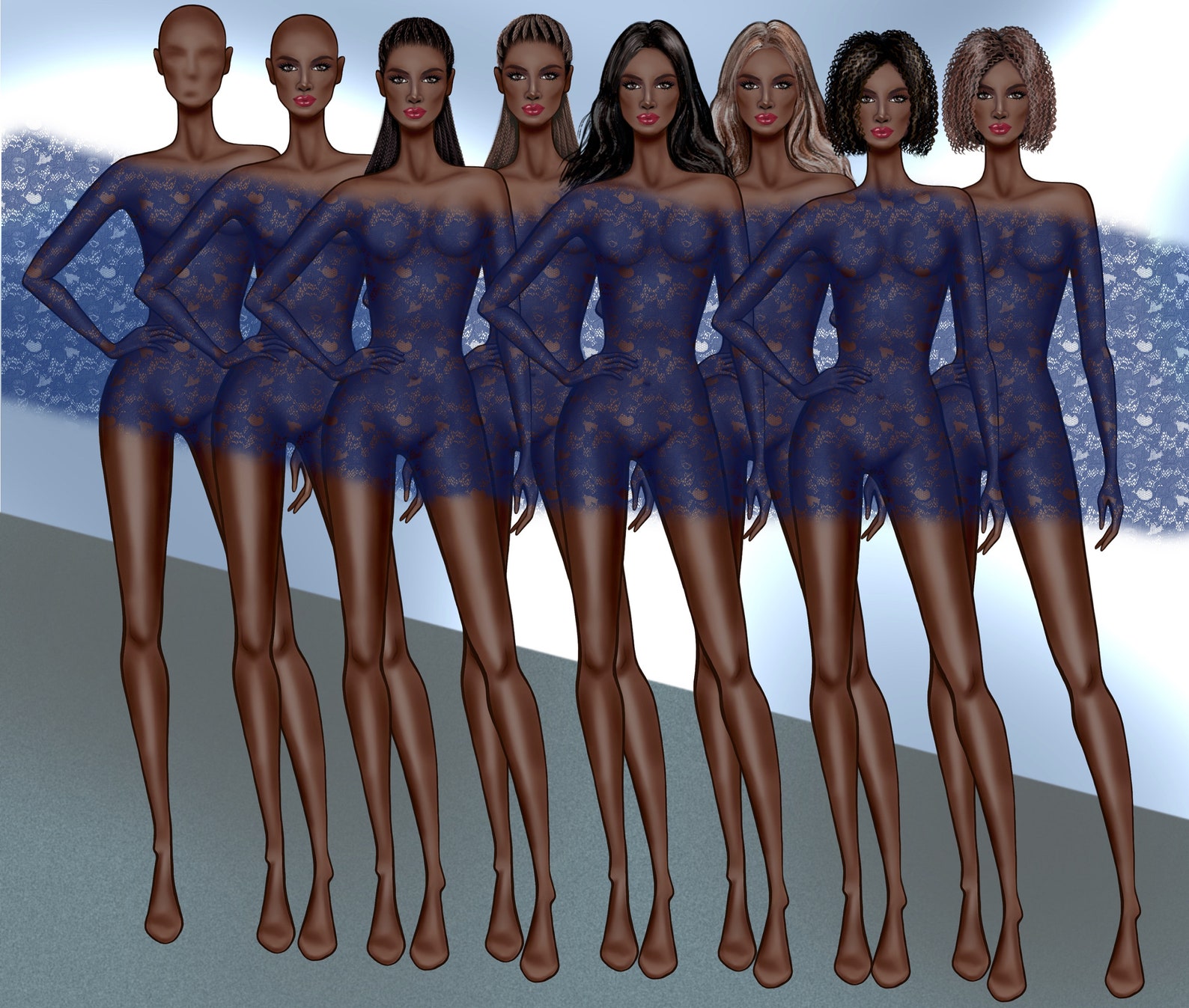 24 Fashion Figures Template Png, Full Body Model Female Figures Colored ...
