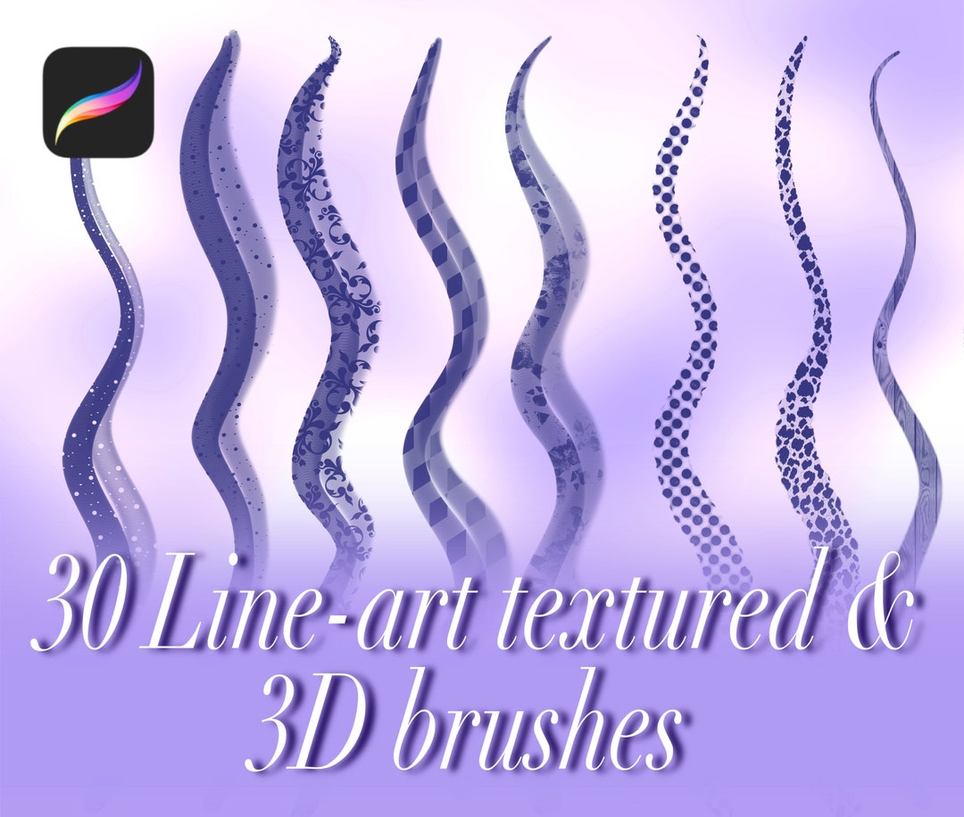 Procreate Line-art Textured & 3D Brushes, Creative Lettering Brush ...