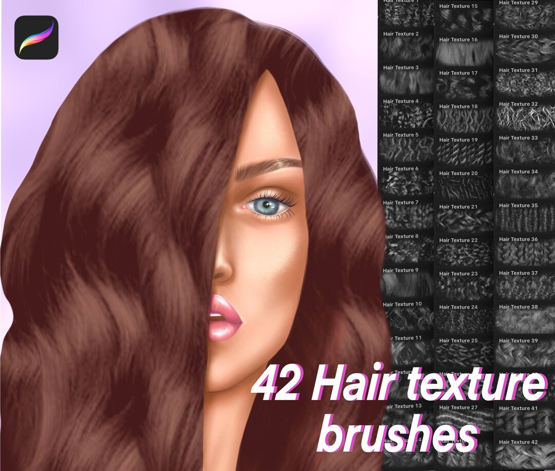 Procreate Brushes Hair Textures, Curly Hair Brushes, Wavy Hair, Braids ...
