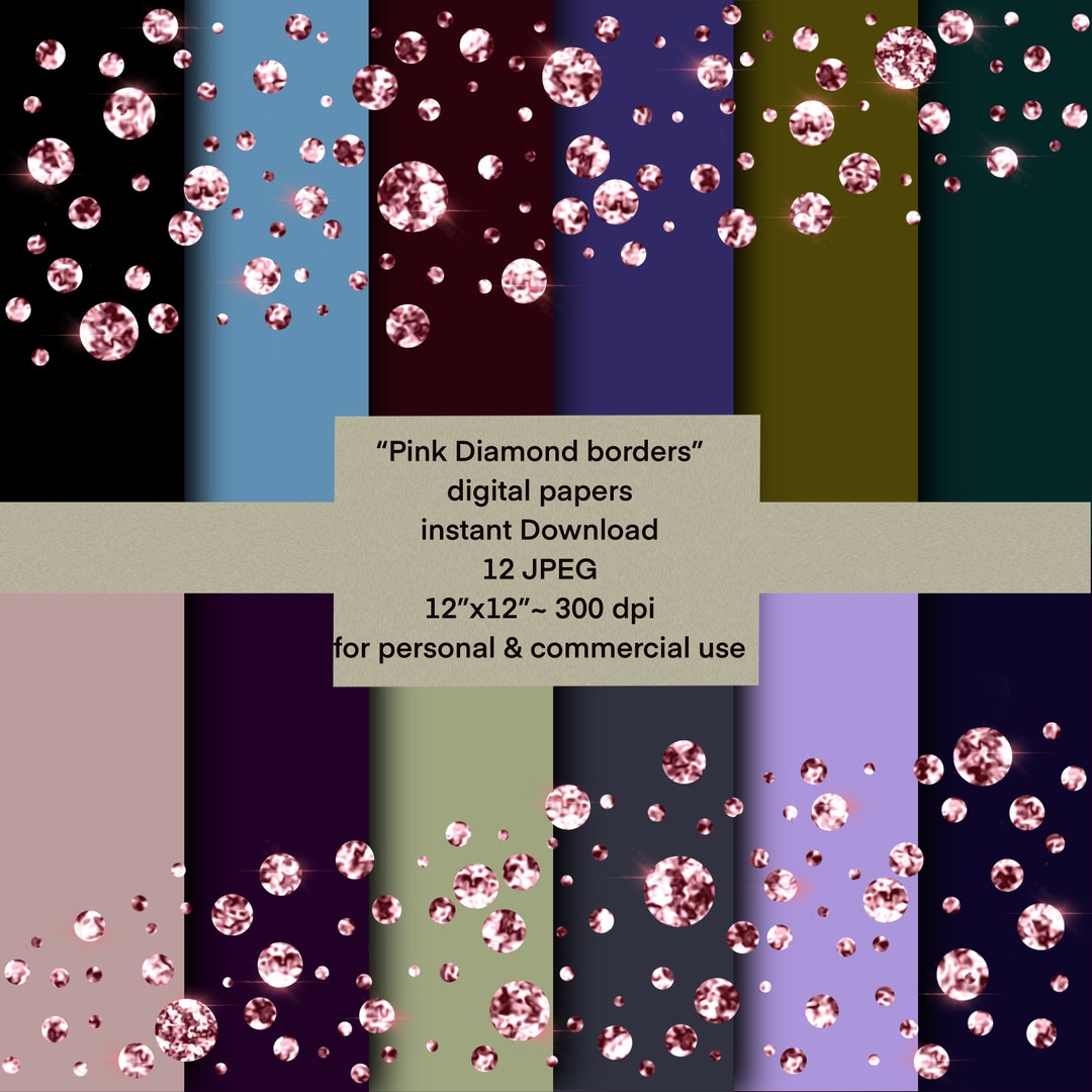 Digital Scrapbook Paper Pack Pink Diamond Borders 12 Printable Papers ...
