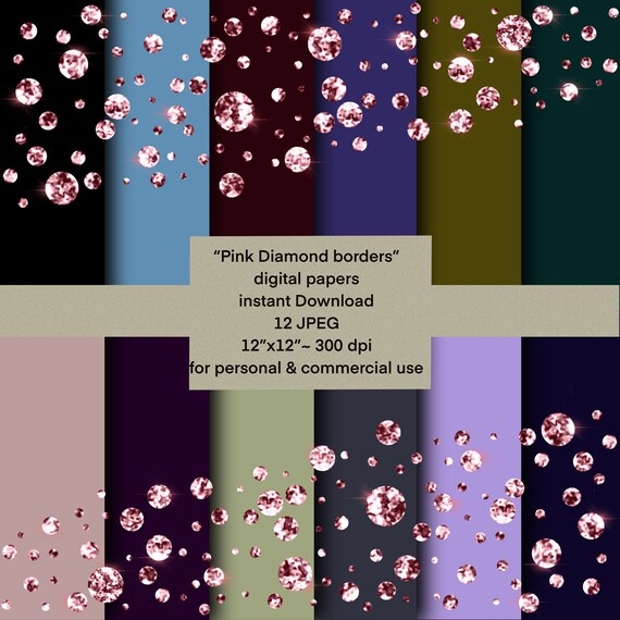 Digital Scrapbook Paper Pack Pink Diamond Borders 12 Printable - Etsy