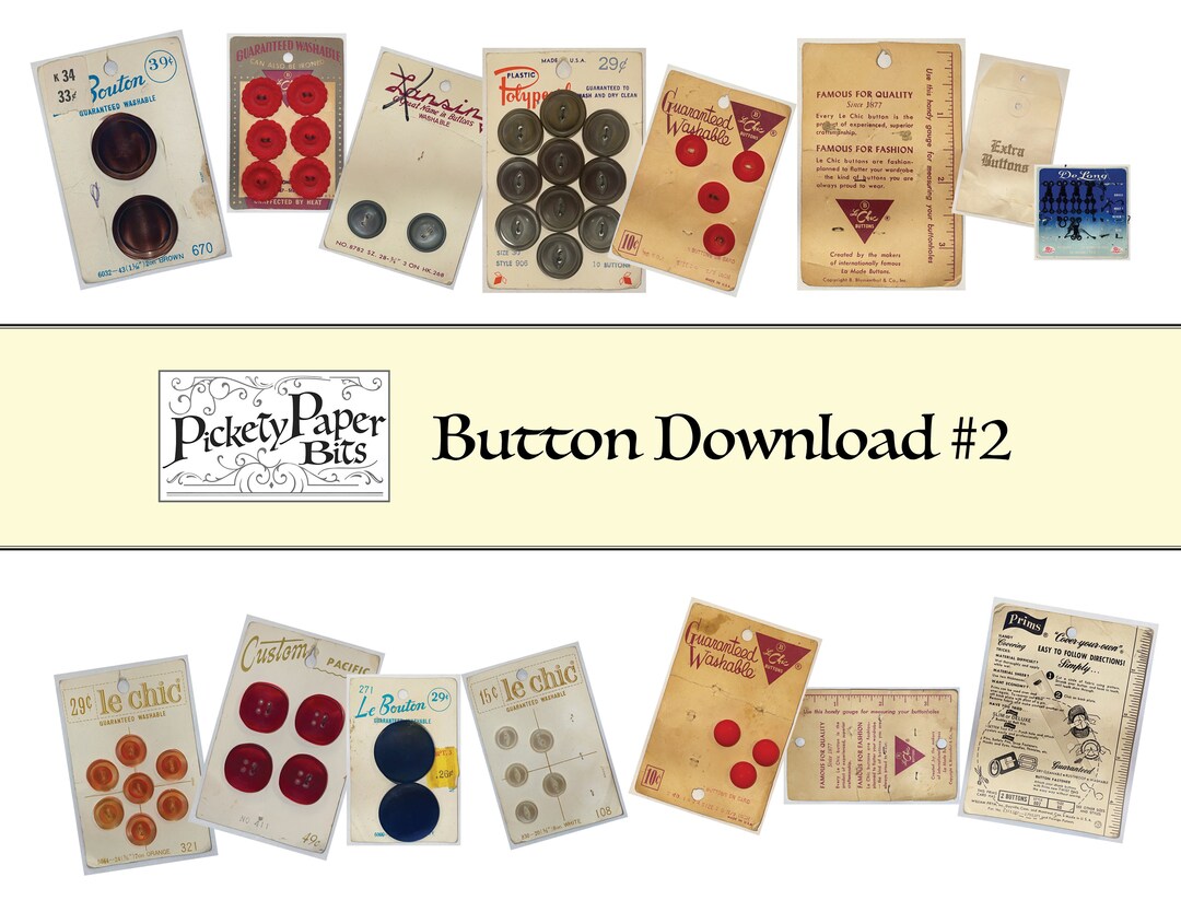 Vintage Button Cards Digital Download, Printable Sewing Notion,ephemera ...