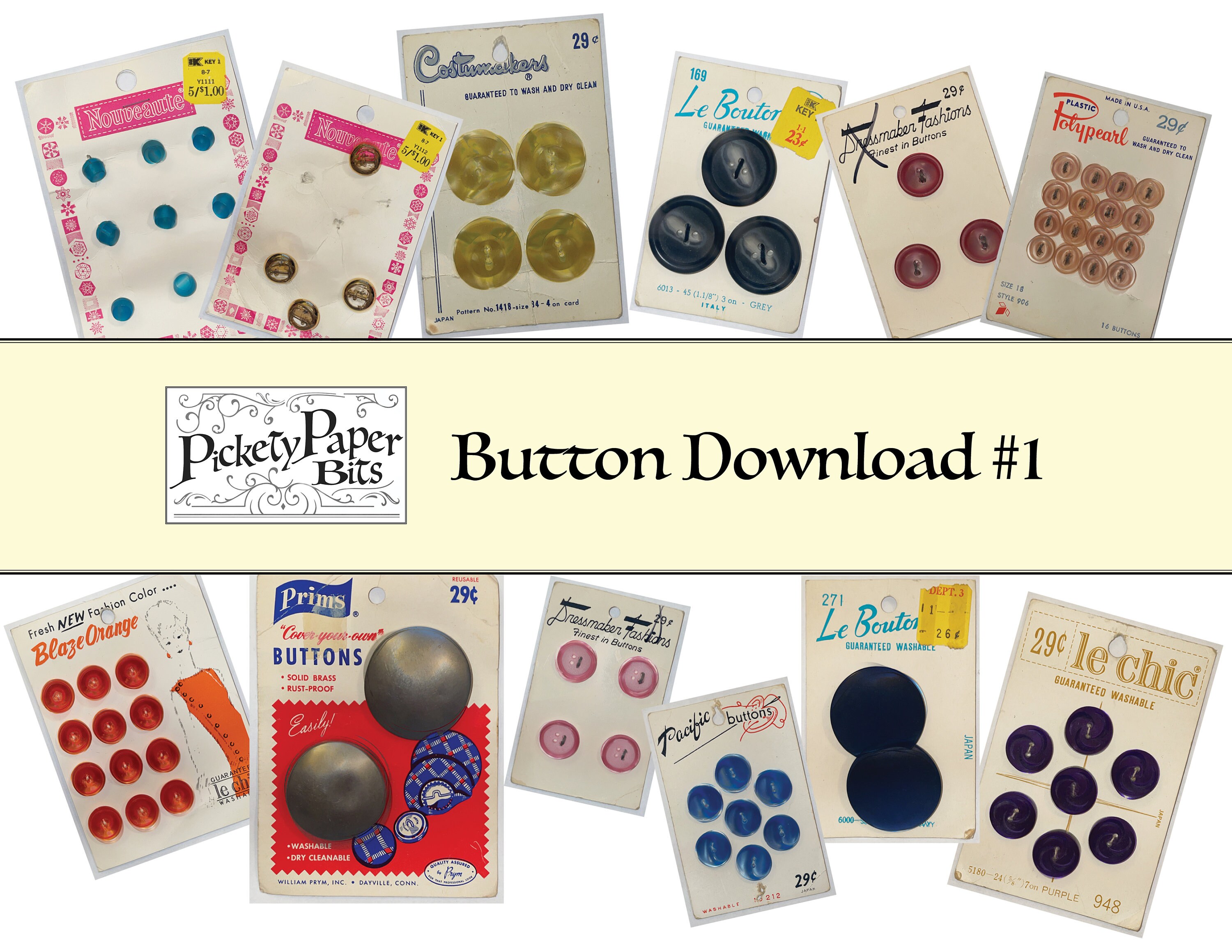 Vintage Buttons Card Digital Download,printable Sewing Notion,ephemera ...
