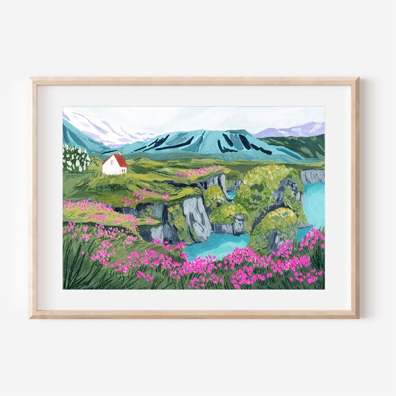 Iceland Art Iceland Landscape Iceland Illustration Iceland - Etsy