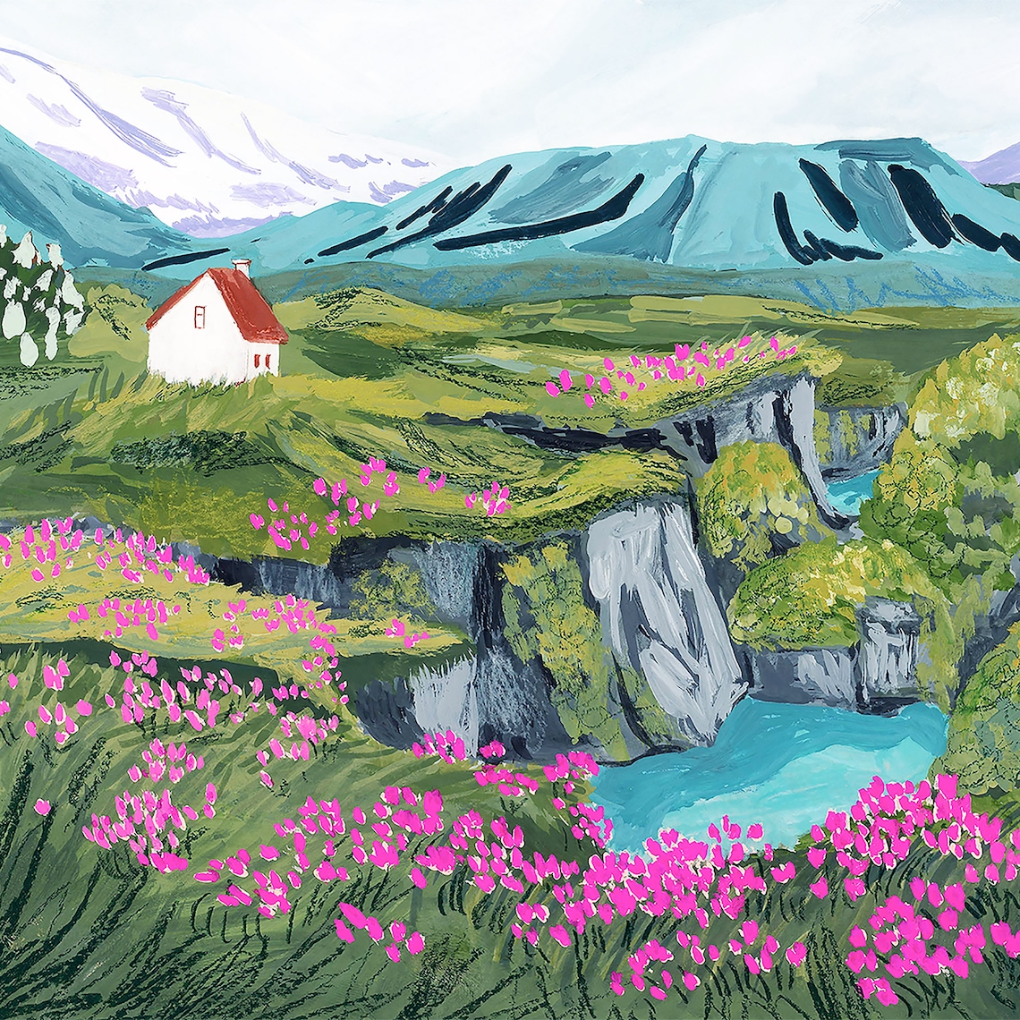 Iceland Art Iceland Landscape Iceland Illustration Iceland - Etsy