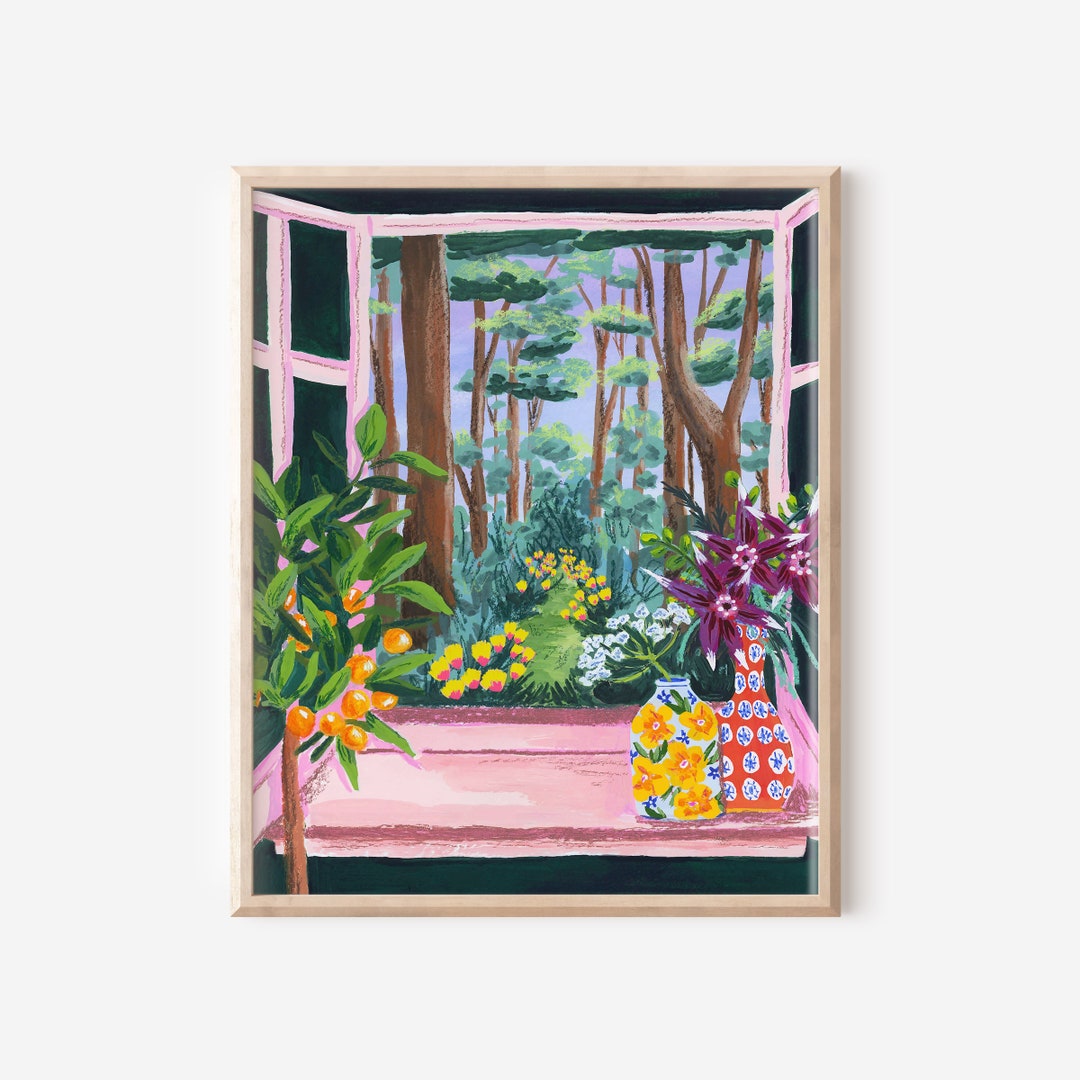 Enchanted Garden Window Print: Colorful Still Life Gouache Painting - Etsy