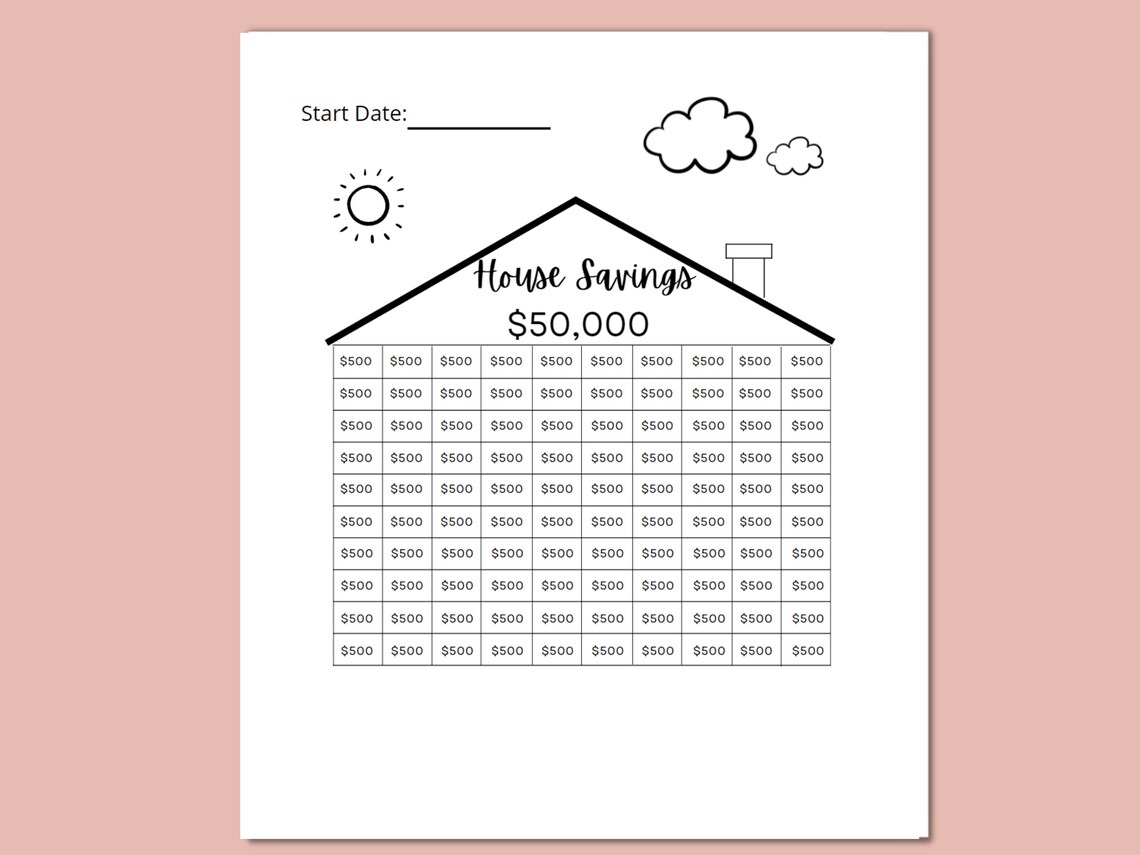 50k House Savings/house Down Payment Tracker, Printable, Savings Goal ...
