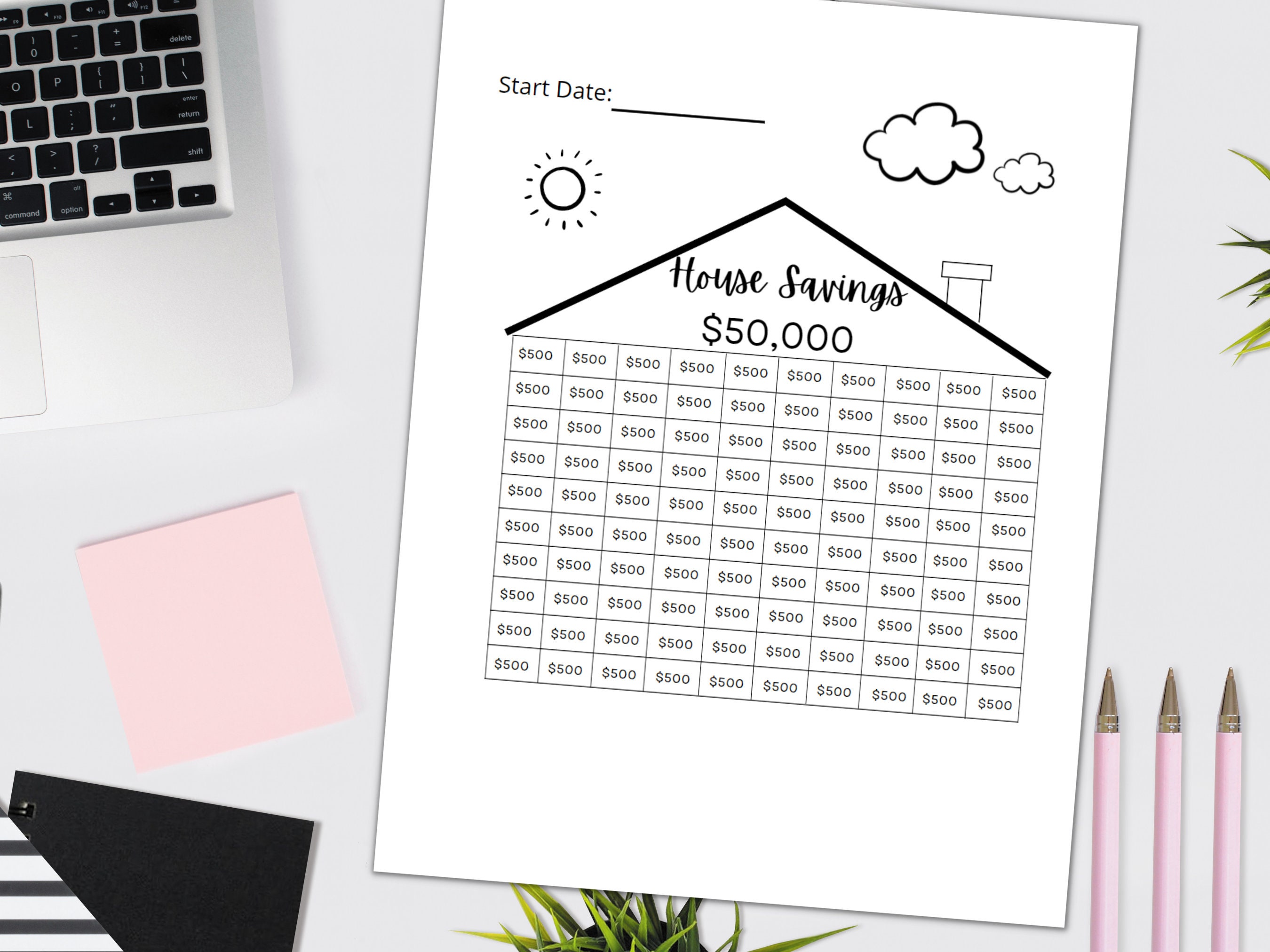 50k House Savings/house Down Payment Tracker, Printable, Savings Goal ...