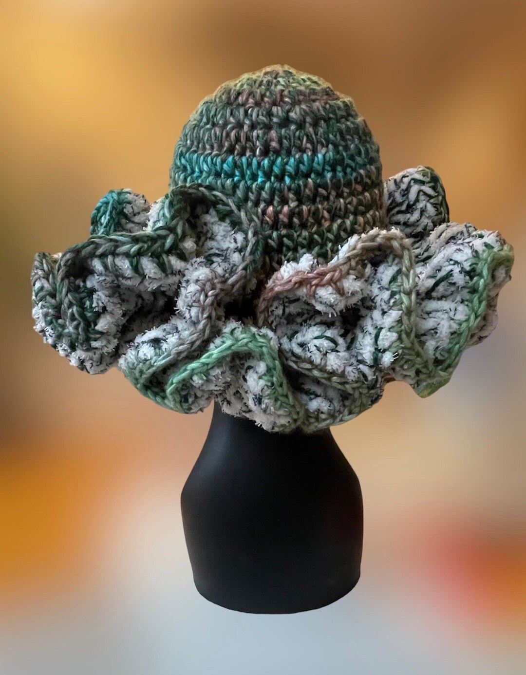 Unique Crochet Ruffle Shroom Hat - Ombré Green - Etsy