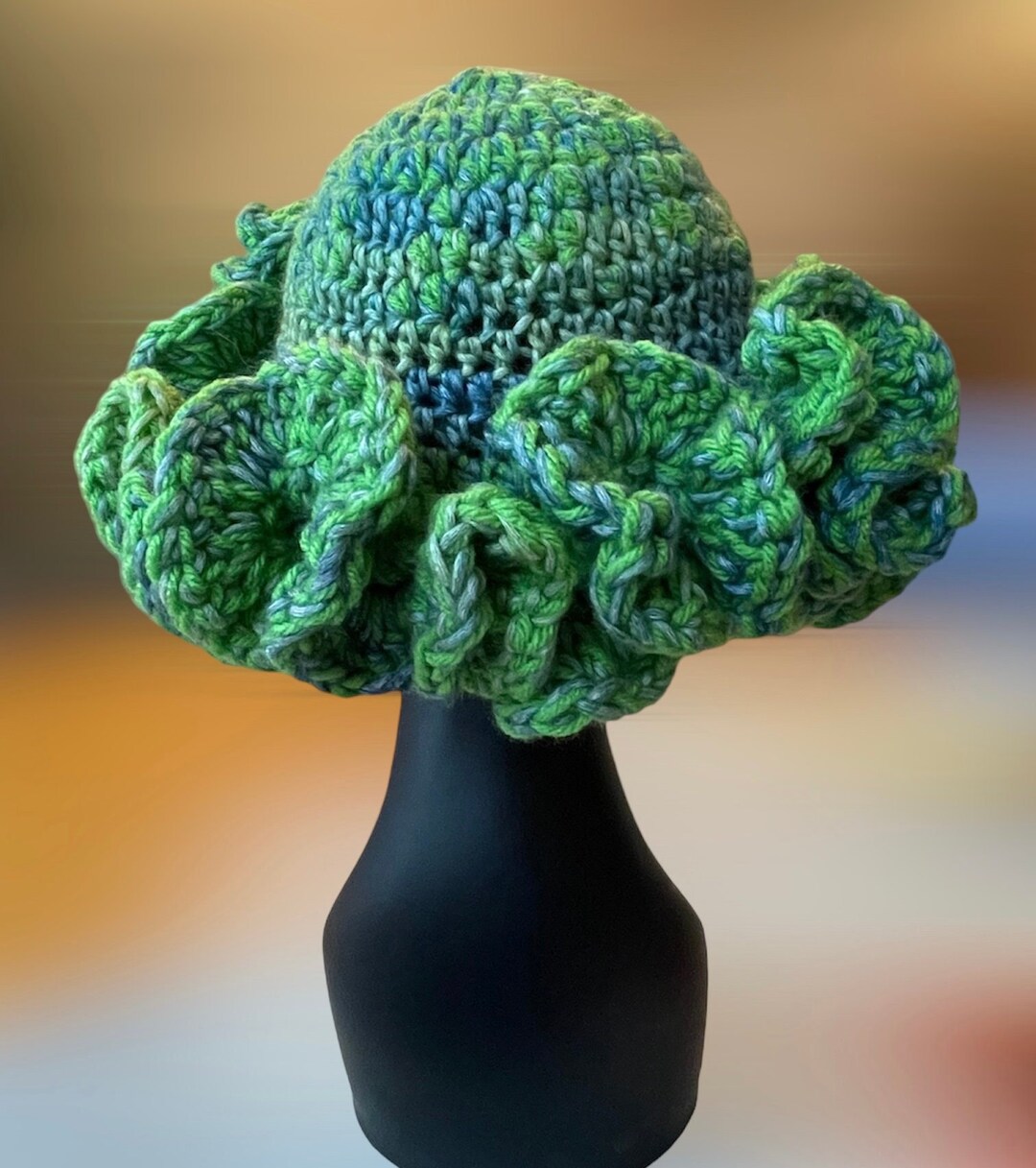 Unique Crochet Ruffle Shroom Hat - Neon Green - Etsy